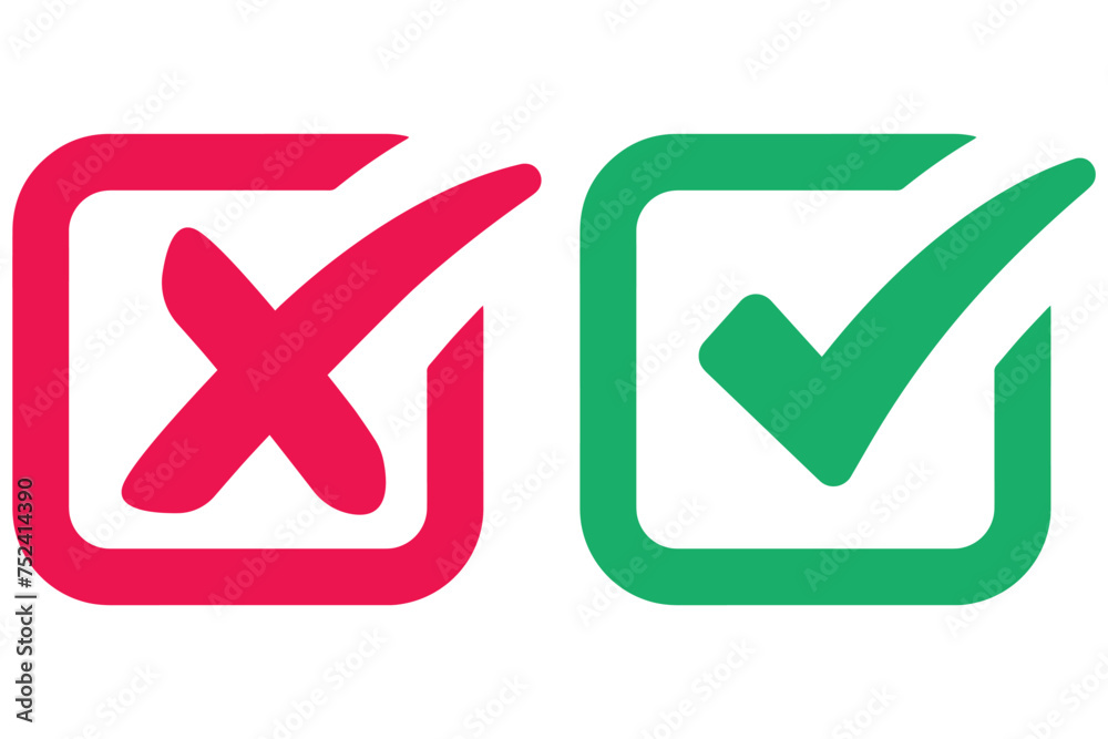 right and wrong icon with green and red, correct and incorrect symbol to guarantee the idea ...