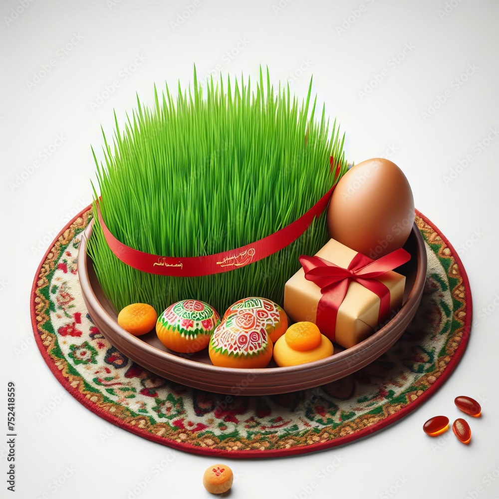 congratulations on Nowruz with a fresh and festive green herb sprout on ...