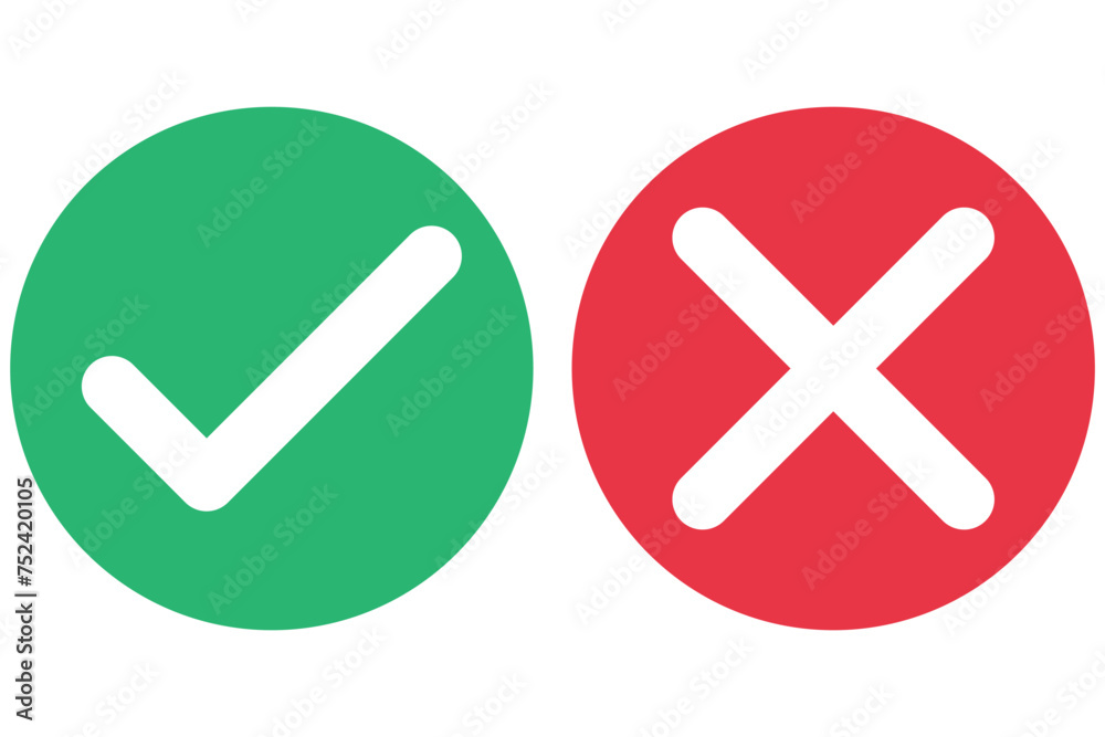 right and wrong icon with green and red, correct and incorrect symbol to guarantee the idea ...