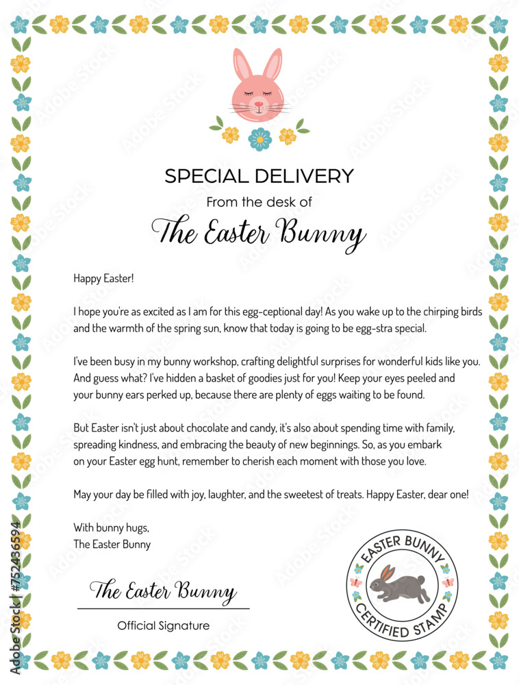 Easter letter from Easter bunny for kids. Easter greeting and gift for ...