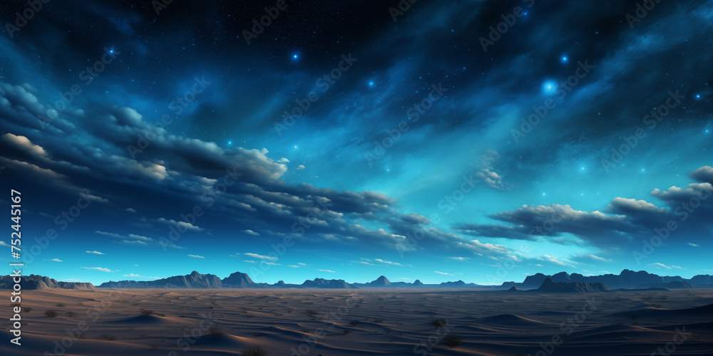 mountain range under moonlight, full moon casting a moody blue hue ...