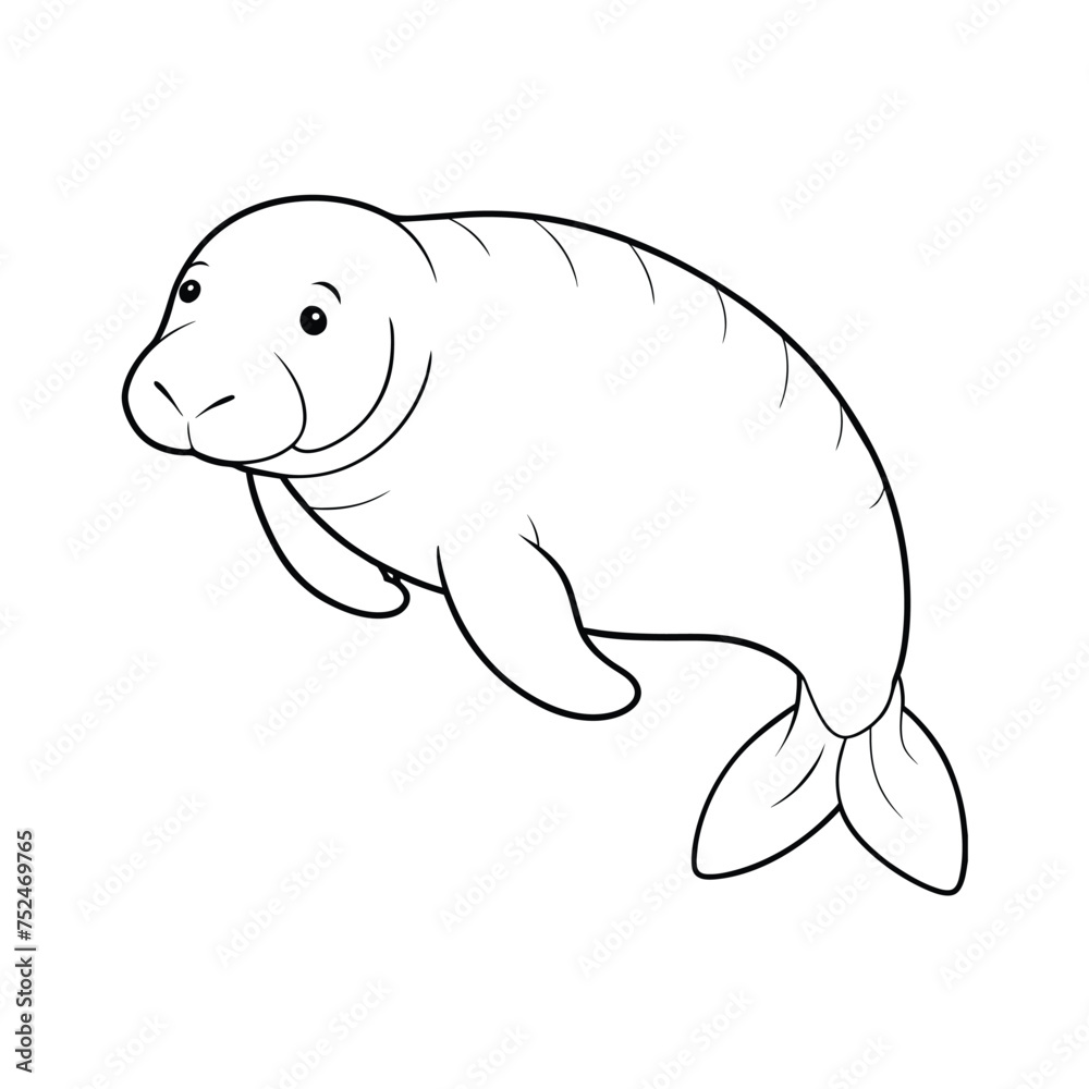 Manatee illustration coloring page for kids Stock Vector | Adobe Stock
