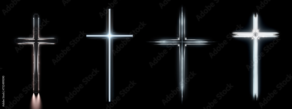 White neon glowing cross set. Symbol of the crucifixion of Jesus Christ ...