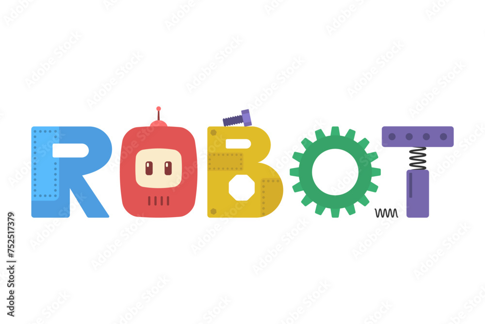 Robot word. Lettering, text. Colored horizontal inscription. Vector ...