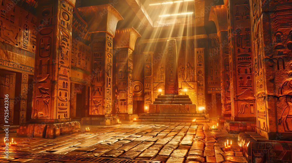 Ancient Egyptian Pyramid Stage: Hieroglyph-covered walls and towering ...