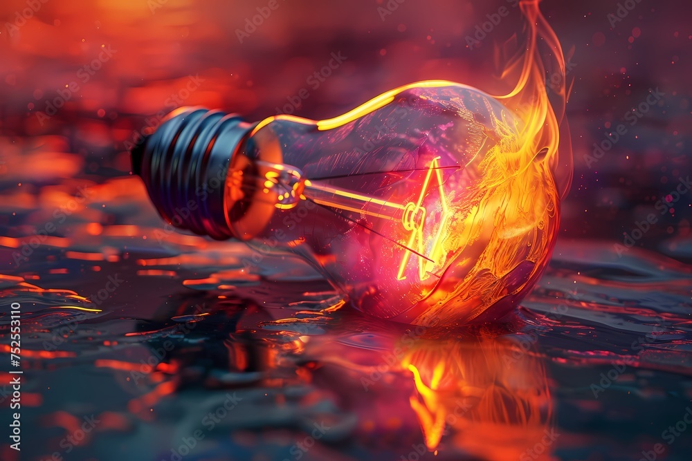 This dramatic image shows a light bulb lying on its side, seemingly ...