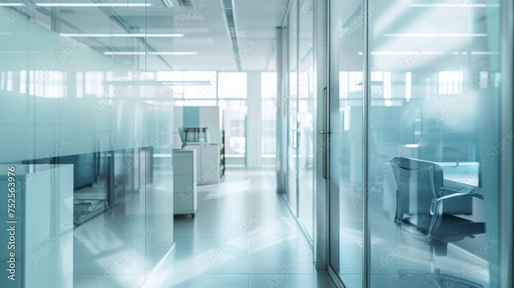 Widescreen photo of modern office space with transparent glass walls ...