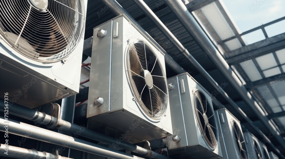 Image of a couple of air conditioning units in a building. Suitable for ...