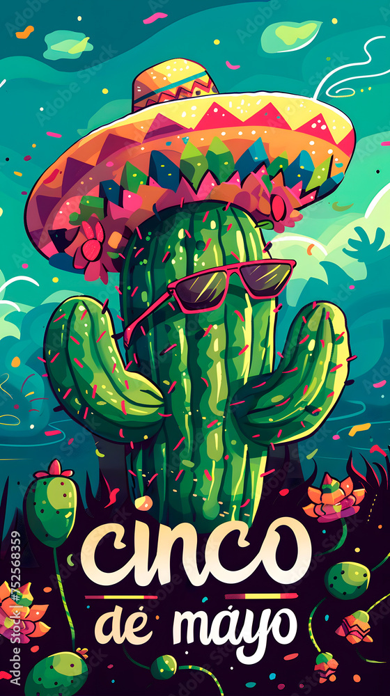 Cinco de Mayo design. Logo of a cartoon cactus wearing a mexican ...