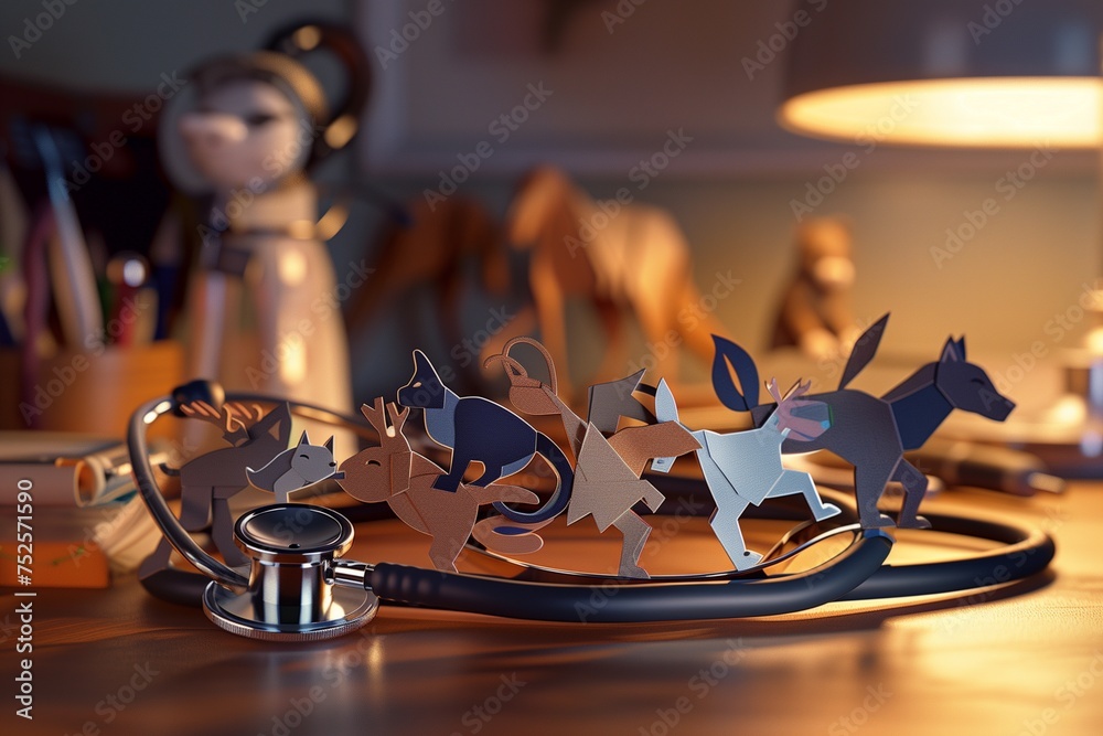 An elegant, close-up image of a veterinary stethoscope intertwined with ...