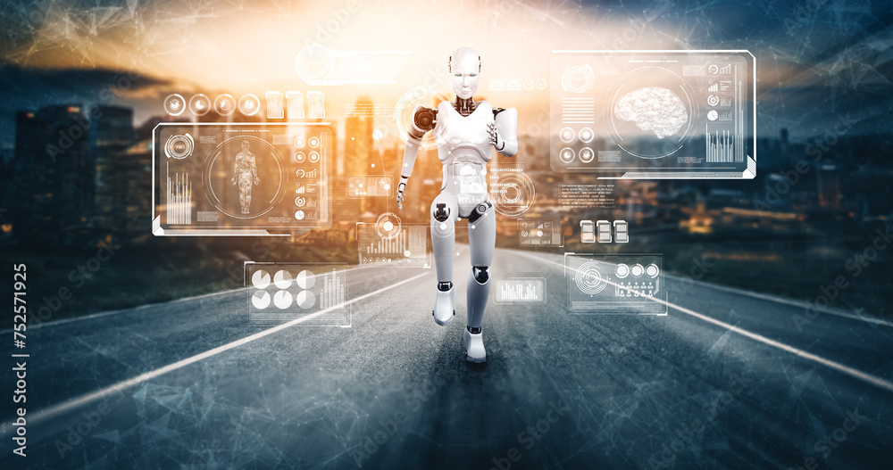 XAI 3d illustration Running robot humanoid showing fast movement and ...