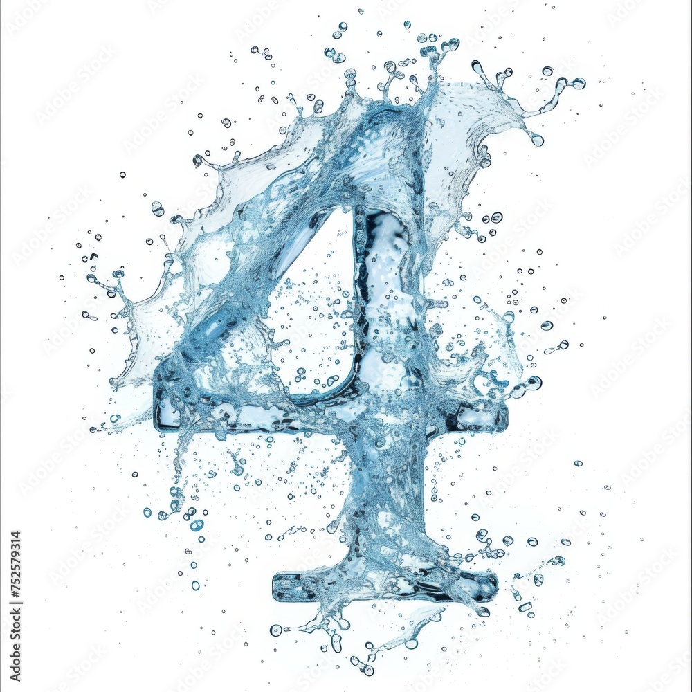 Number 4 made from water splashes. Blue water splash alphabet isolated ...
