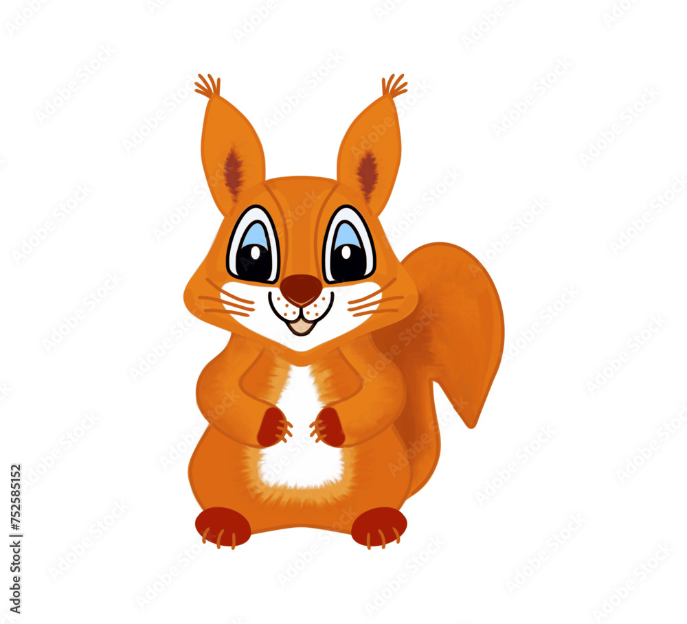 Red squirrel, cartoon character, children's theme, color drawing, on a ...