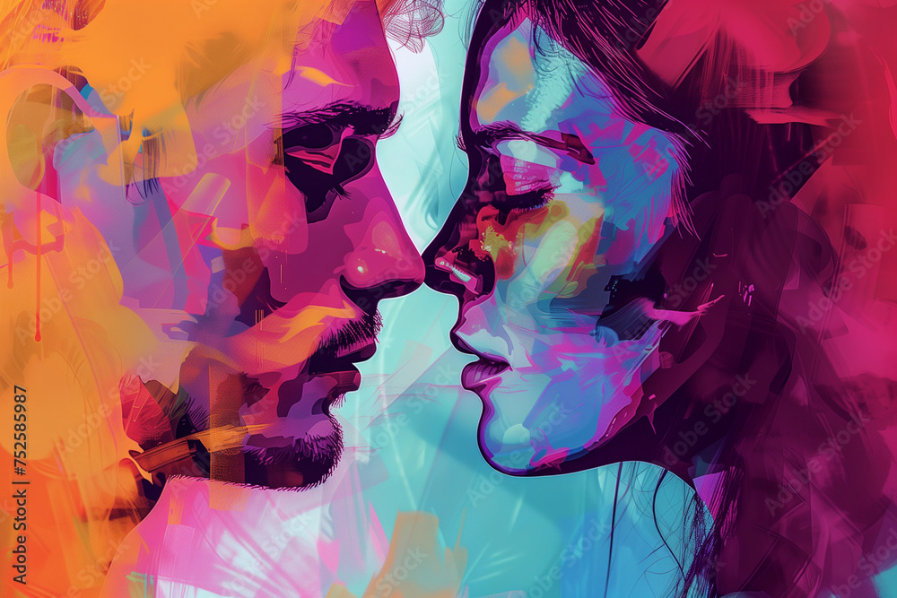 abstract color design art illustration of a man and woman in love ...