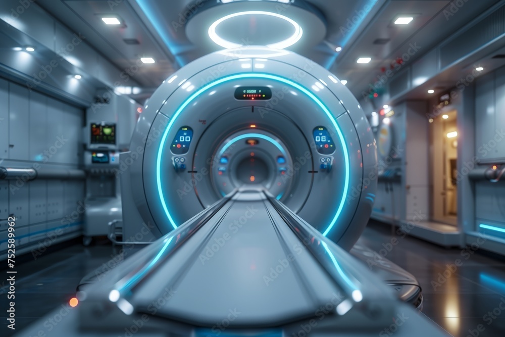 Magnetic resonance machine inside the clinic interior. MRI with no ...