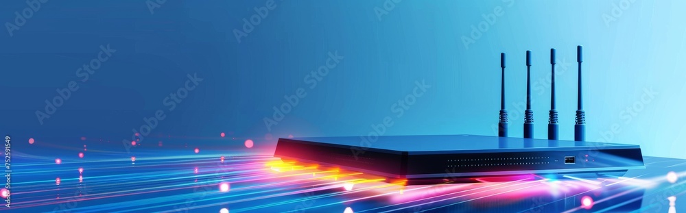 Wi-fi router with multiple antennas glowing for high-speed data ...