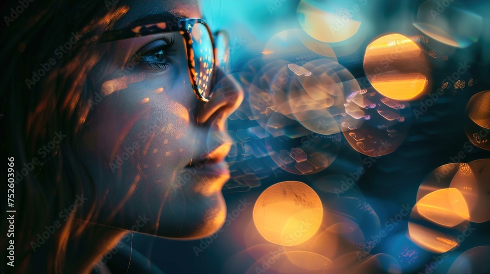 The image features a close-up profile of a person's face, slightly ...