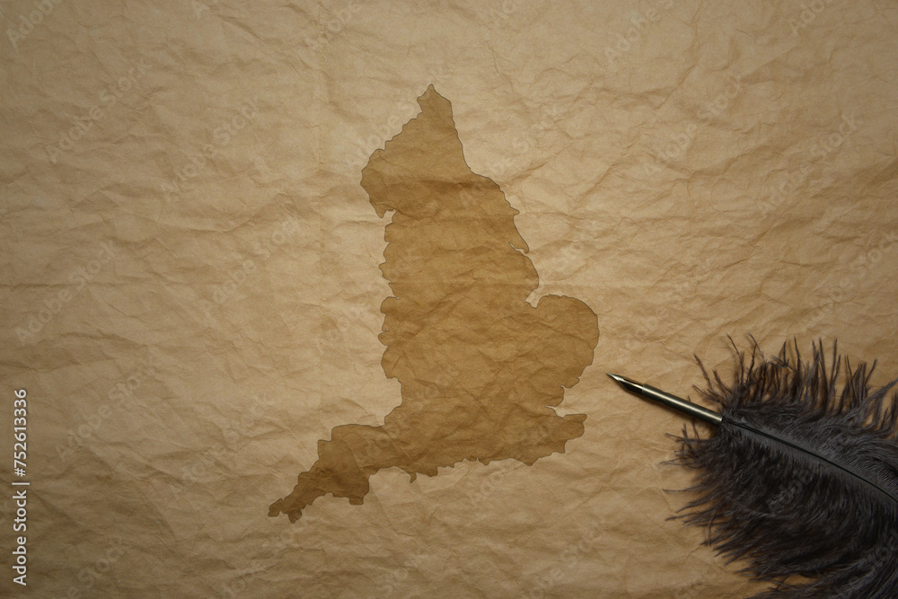 map of england on a old paper background with old pen Stock Photo ...