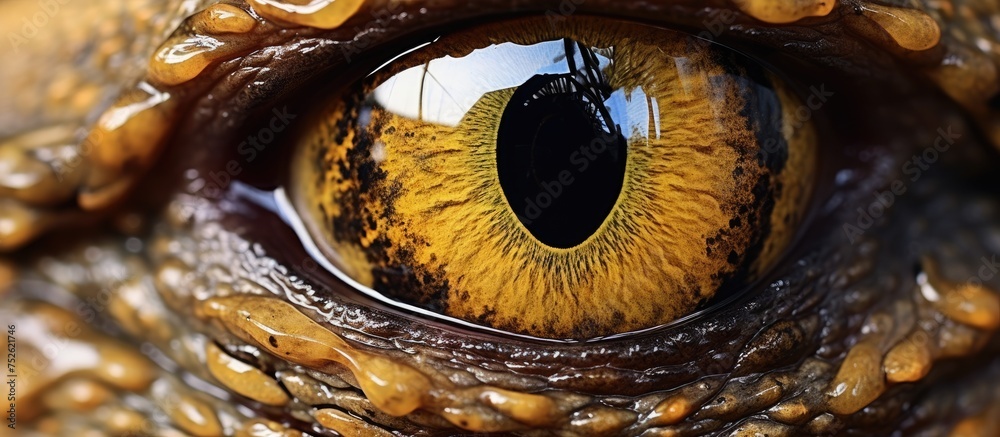 A detailed close-up view of a yellow eye showcasing the poisonous gland ...