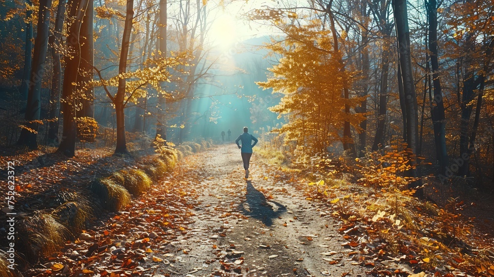 Jogging Through Nature's Path, A Scenic Trail in the Forest Offers the ...