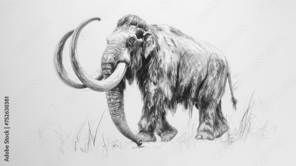 Hand pencil sketch drawing of mammoth the ancient prehistoric animal ...