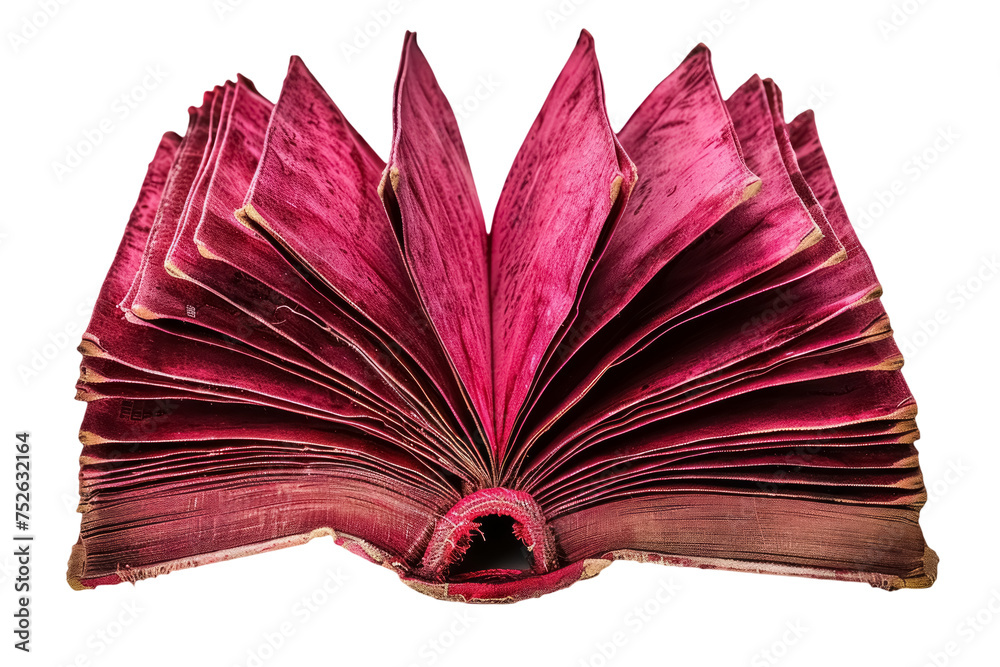 vintage red book open with textured pages, isolated on transparent ...
