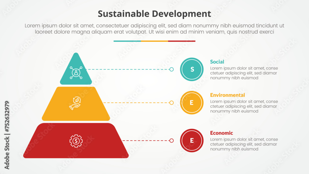 Vetor de SEE sustainable development infographic concept for slide presentation with round ...