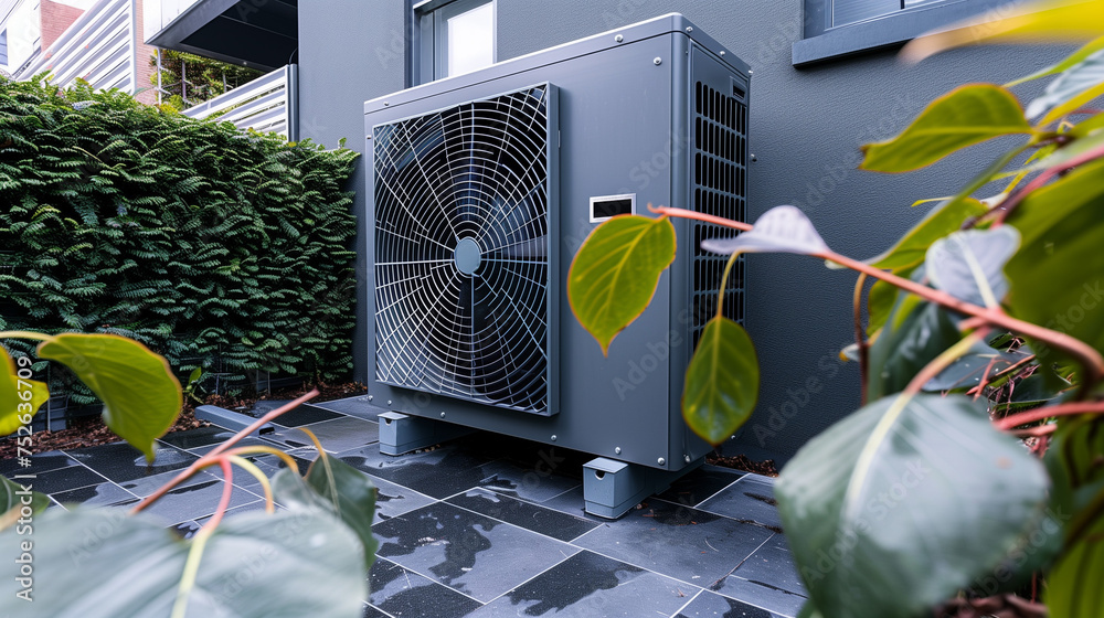 air source heat pump unit installed outdoors at home in the Netherlands ...