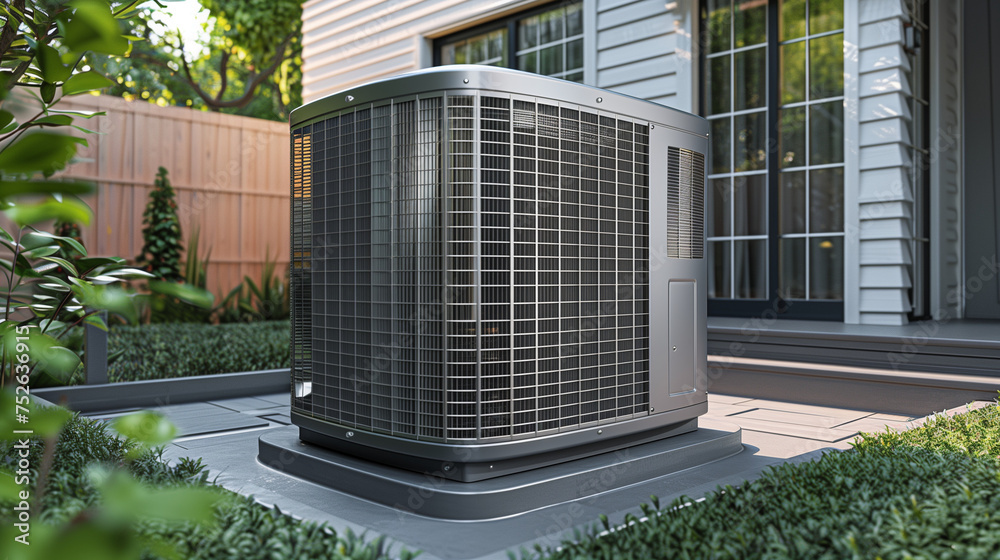 air source heat pump unit installed outdoors at home in the Netherlands ...