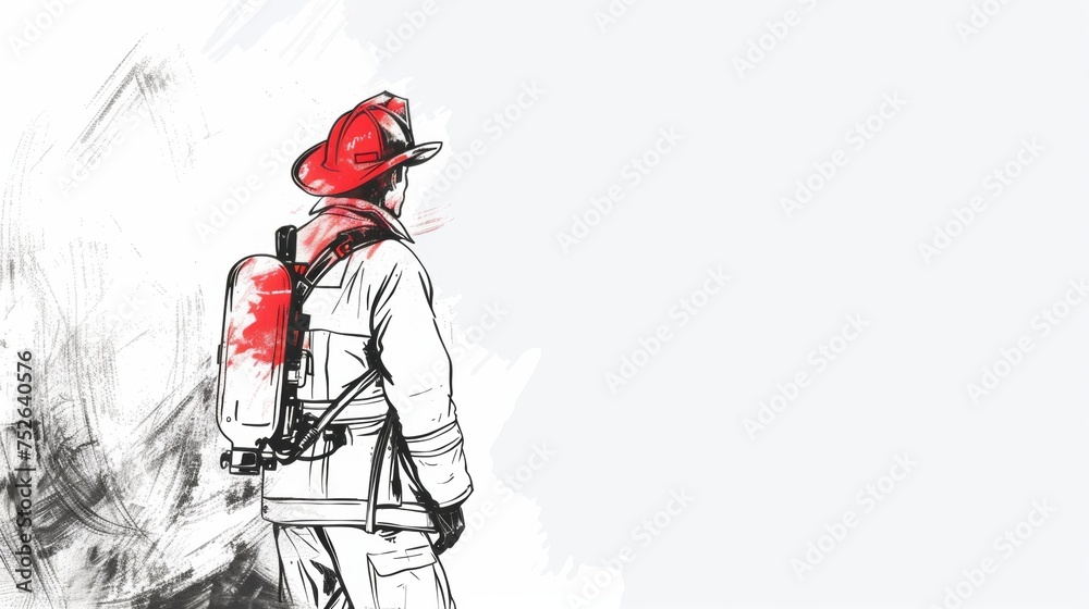 Vector illustration line sketch drawing of firefighter Stock Photo ...