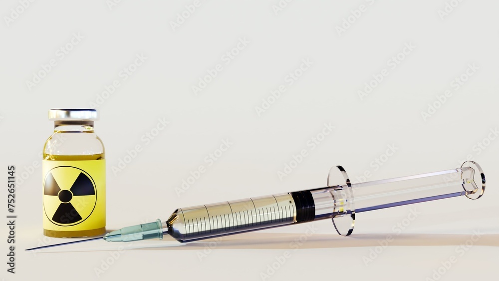 3d rendering of radioactive intravenous drug using a needle and syringe ...