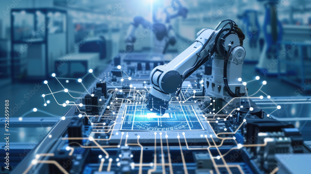 Advanced Robotics in Manufacturing - An automated robotic arm operates ...