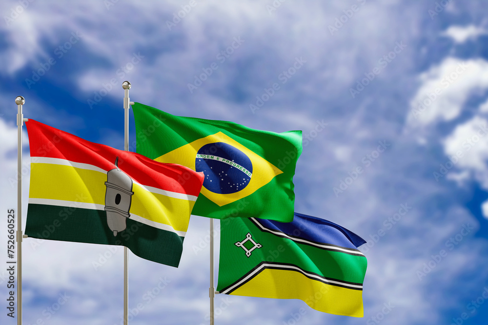 Official flags of the country Brazil, state of Amapa and city of Macapa ...