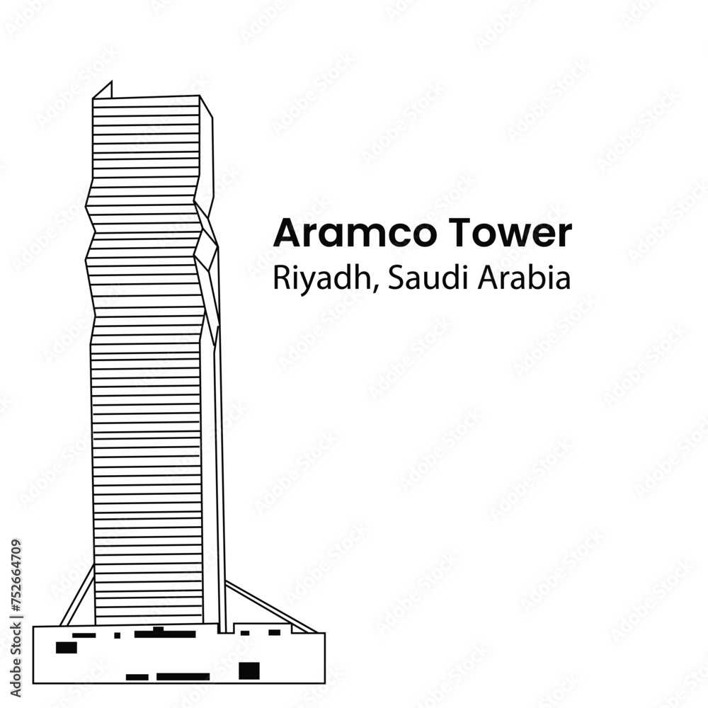 Aramco Tower. Skycraper Tower in Riyadh Saudi Arabia Skyline City. Line ...