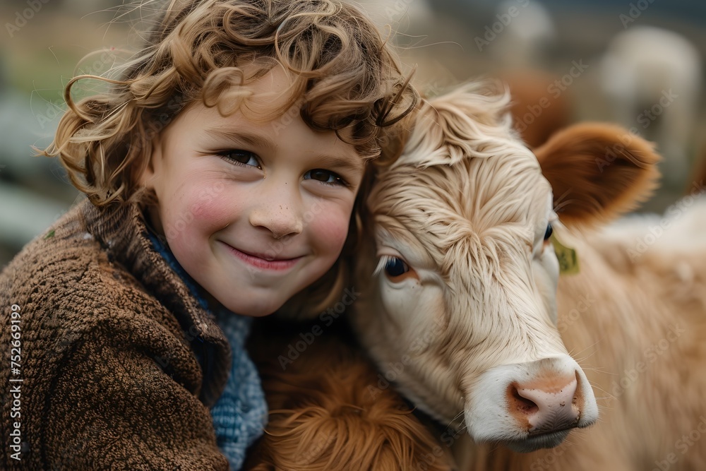 Boy and Cow Share a Moment of Connection, To convey the joy and ...