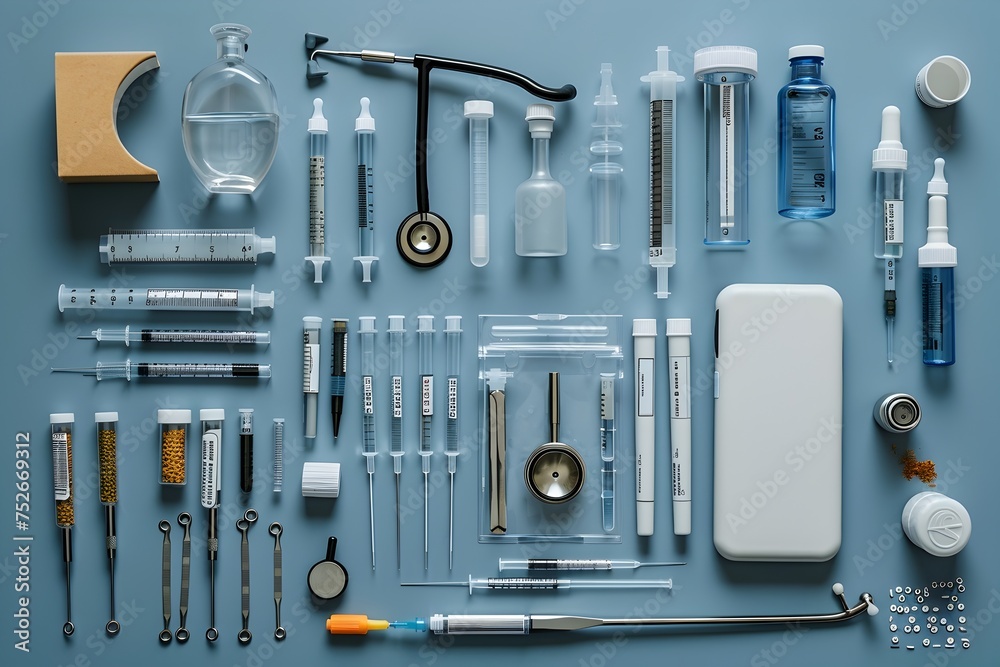 Medical Tools and Equipment on a Blue Table, To convey the message of ...