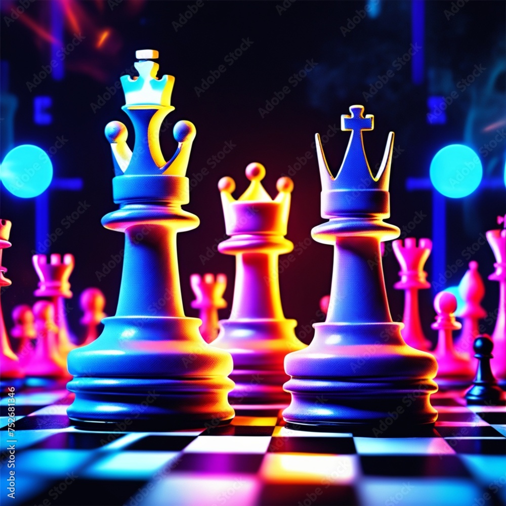 Abstract neon light Classic chess game artwork design, digital art ...