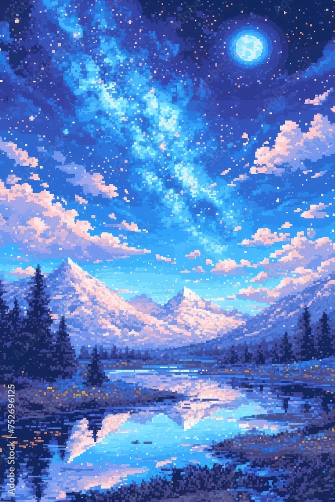 Beautiful Northern Lights aurora borealis borealisgreen Pixel Art Style ...