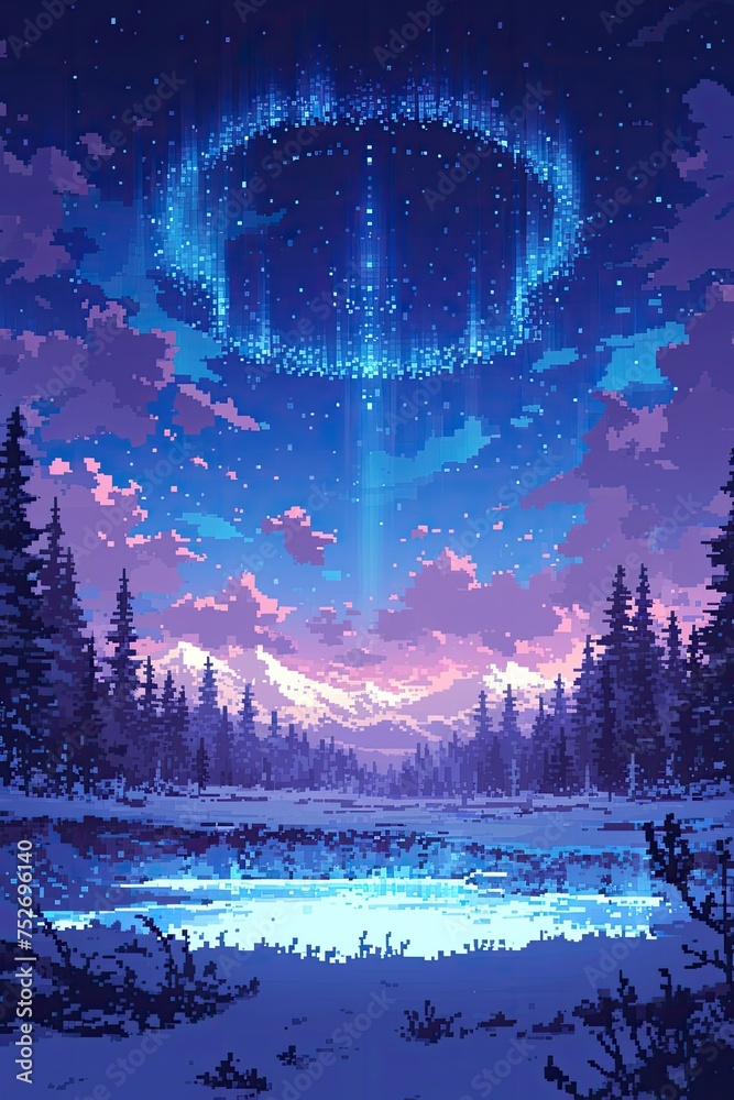 Beautiful Northern Lights aurora borealis borealisgreen Pixel Art Style ...