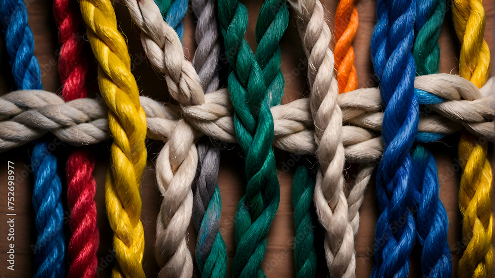 Team rope diverse strength connect partnership together teamwork unity ...