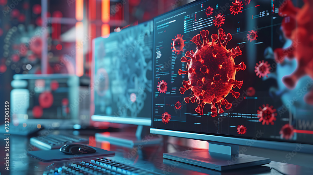 Computer screen alerting to a malware attack with antivirus software ...