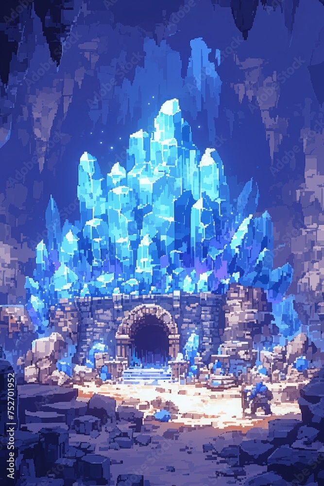 Beautiful mystical landscape with a crystal waterfall and a beautiful ...