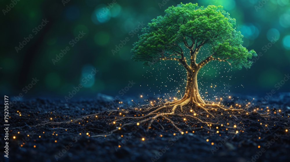 The Growth Tree A tall tree with vibrant green leaves is depicted with ...