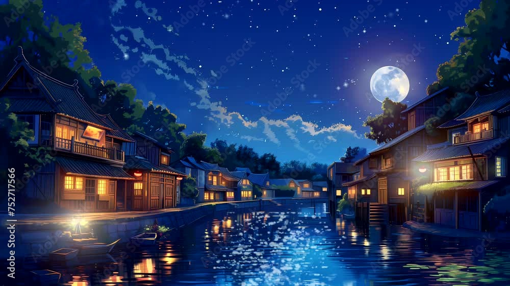 The charm of a peaceful riverside village with historic architecture at ...