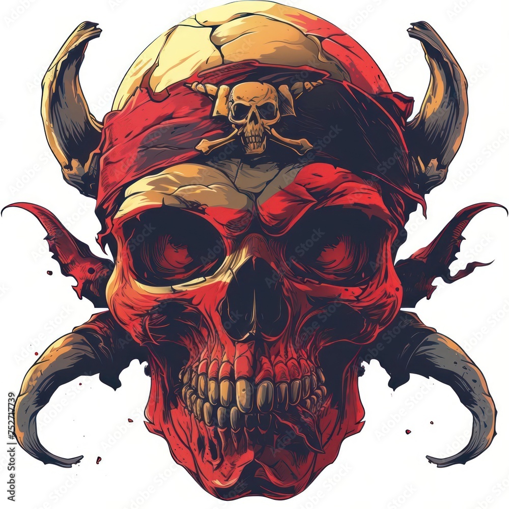 cartoon skull demon pirate head vector, japanese manga style Stock ...