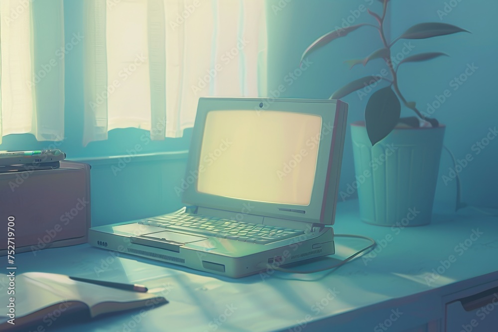 minimalist desk setup featuring a laptop computer and a stylish desk ...