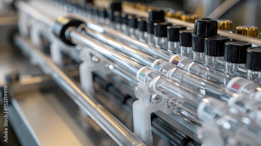 A series of bundled tubes each filled with a different chemical ...