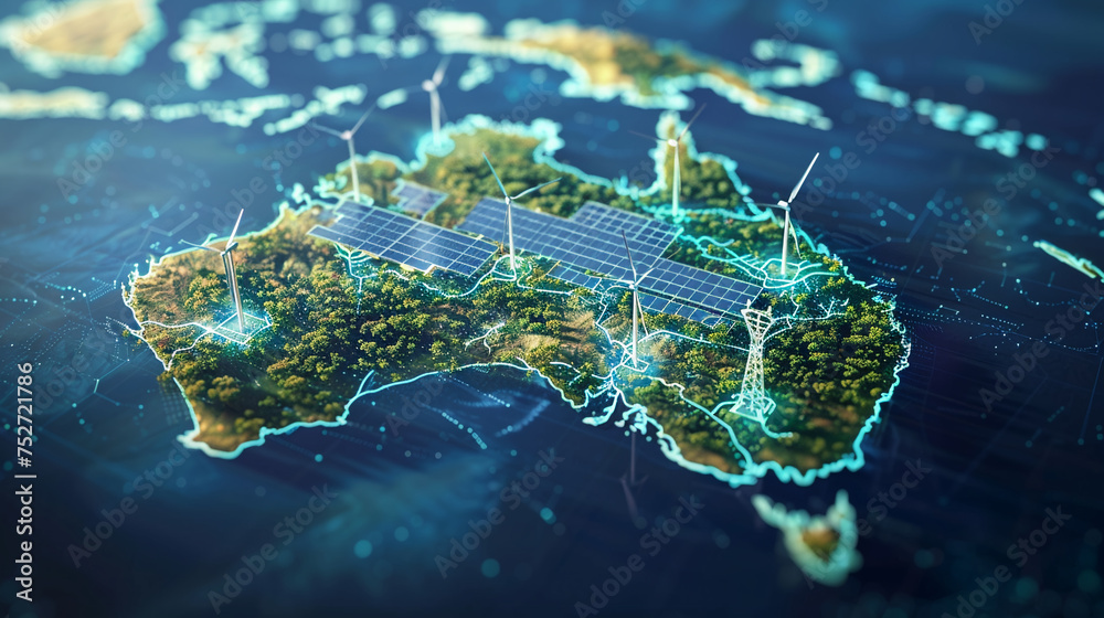 Digital map of Australia, Depicting advancements in renewable energy ...