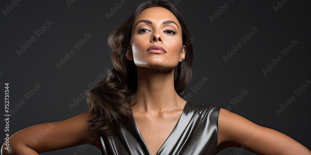 Radiating poise and elegance, a stunning woman confidently poses in a ...