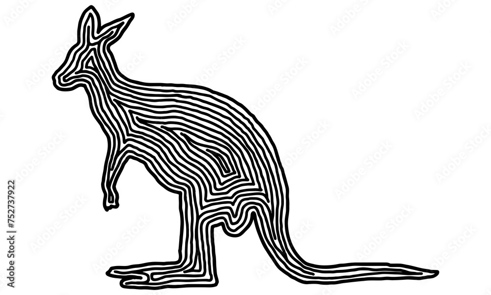 A series of animals in hand drawn fingerprint style. A kangaroo in ...
